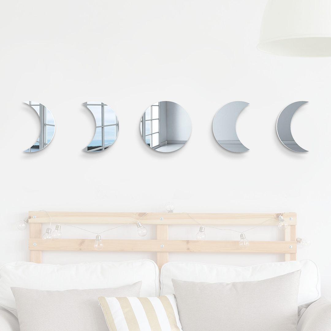 Moon Phases Mirror Wall Decor | 5-Piece Set | Cool Home Wall Art