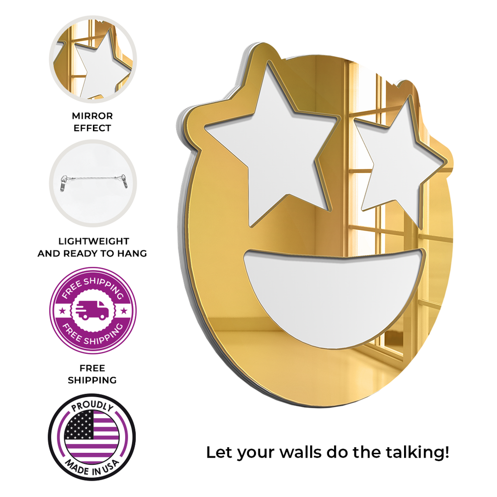 STAR STRUCK EMOJI WALL MIRROR | COOL WALL ART | 4ARTWORKS